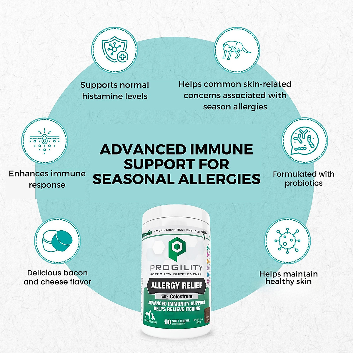 Nootie Progility Allergy & Immune Supplement, Seasonal Allergies Advanced Immune Support Supplement for Dogs, 90 Soft Chews per Container