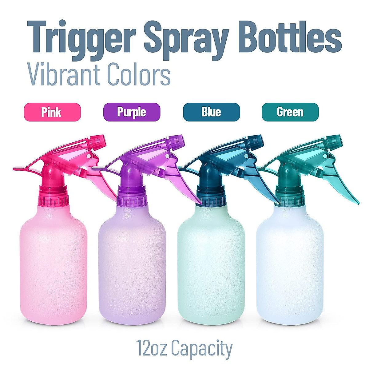 Refillable Stream and Spray Colored Squirt Bottles - 12oz Refillable Mister Bottle for Cleaning Solutions, Gardening, Grooming and Hair Salon COLORS MAY VARY | 3-BOTTLES