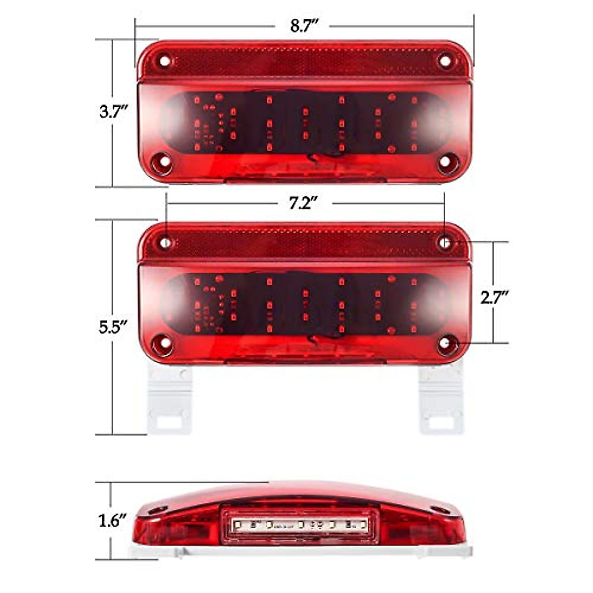 Partsam Rectangular Red LED RV Camper Trailer Stop Turn Brake Tail Lights White License Plate Light 49 LED with License Bracket Holder and White Base 12V Sealed w Reflex Surface Mount (Left + Right)