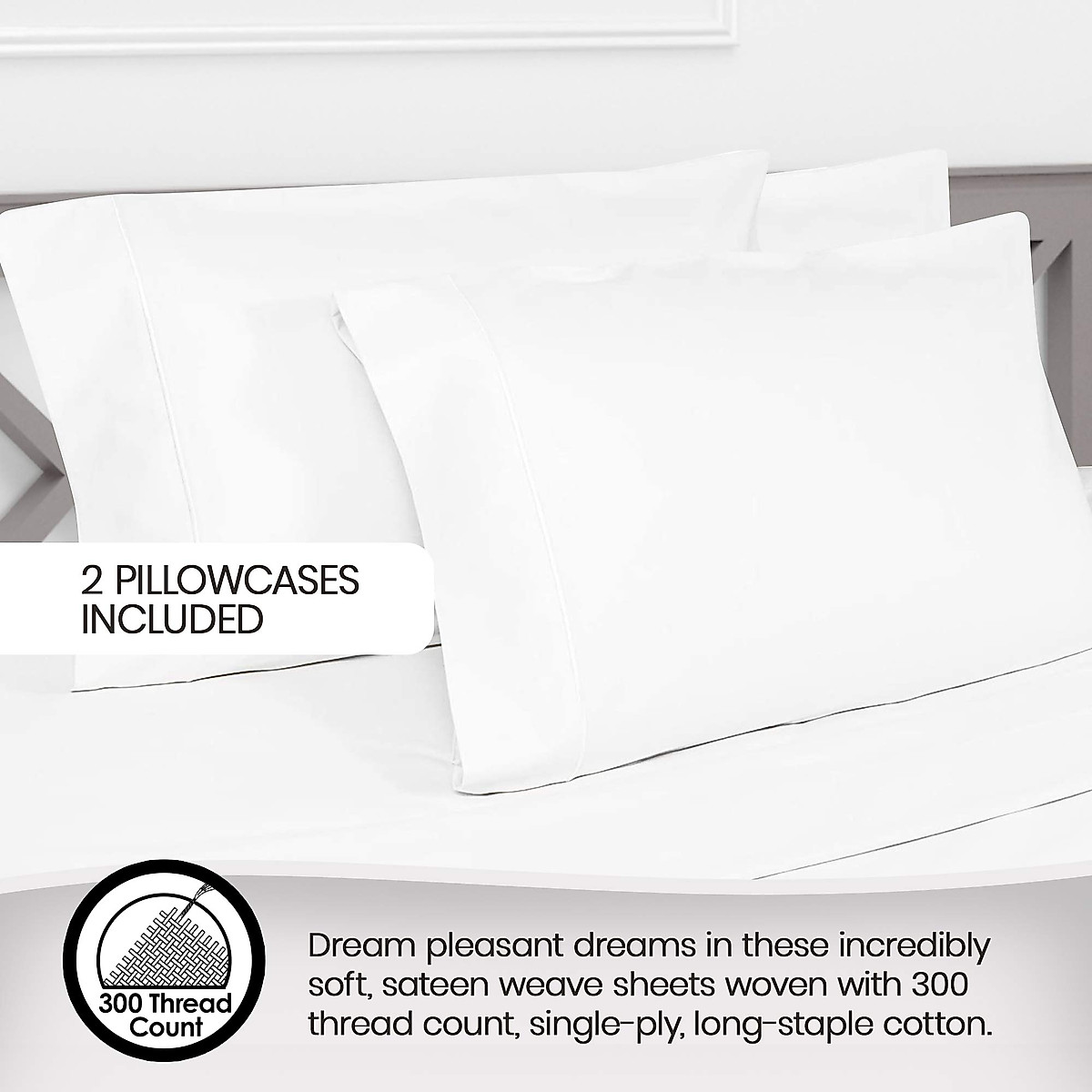 Whisper Organics, 100% Organic Cotton Sheets - 300 Thread Count Bed Sheets Set - Premium Quality Sheets - Deep Pocket Sheet Set - GOTS Certified, White (Full Size)