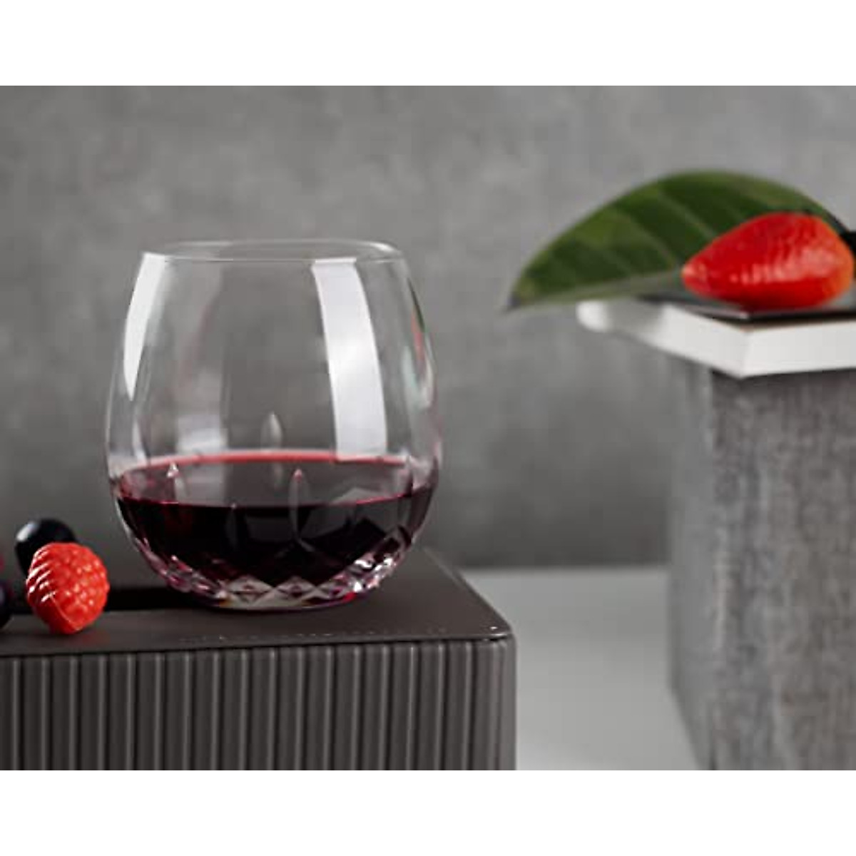 Hand Cut Stemless Wine Glasses by SHOSHIN - Lead-free Crystal Drinking Glass - Perfect gift for Him or Her (15 Oz, Set of 4)…