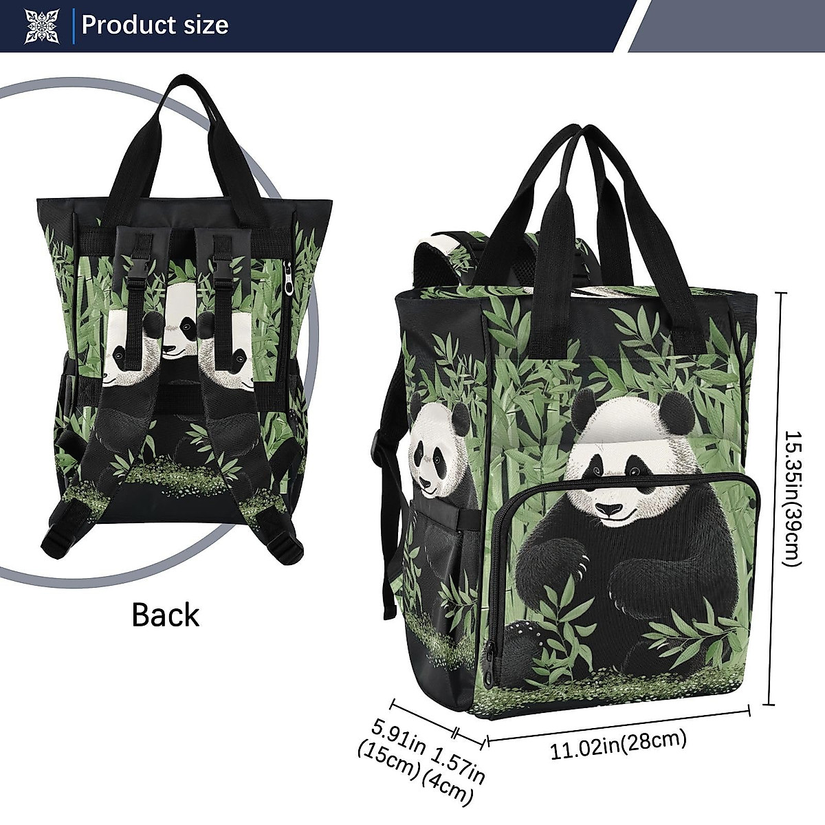 xigua Panda Bear Black Diaper Bag Backpack Multi Function Baby Changing Bags Waterproof Large Capacity Travel Back Pack for Mom Dad