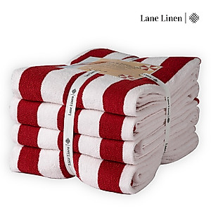 LANE LINEN 4 Pack Beach Towels - 100% Cotton Beach Towel with Beach Bag, Luxury Pool Towels for Adults, Quick Dry, Soft & Absorbent Oversized Beach Towel (36"x72"), Beach Essentials for Women - Red