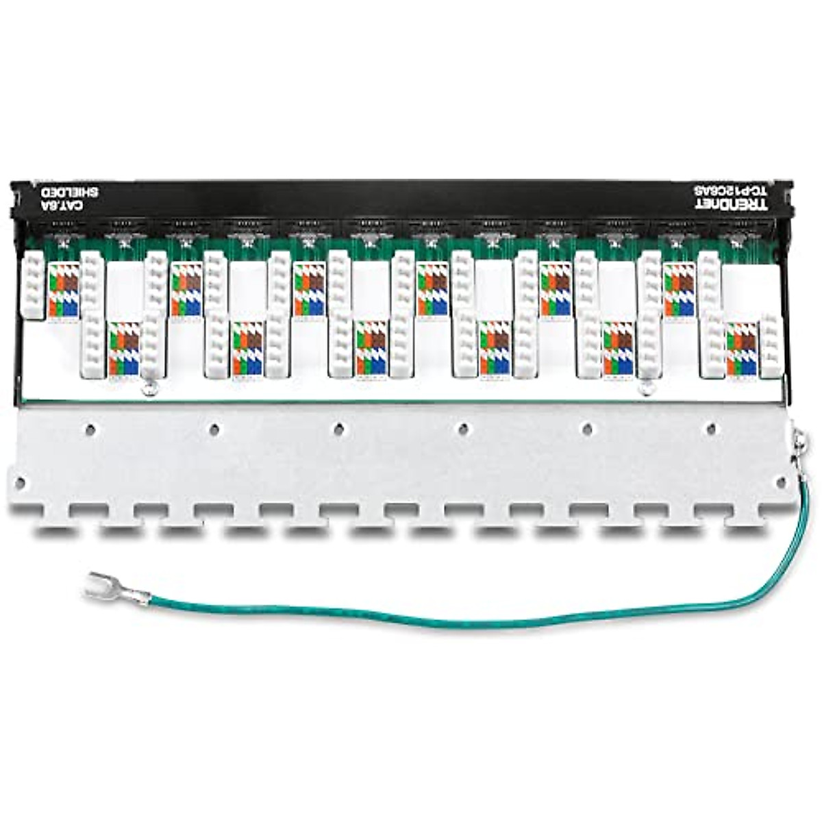 TRENDnet 12-Port Cat6A Shielded Patch Panel, 10G Ready, Cat5e,Cat6,Cat6A Compatible, Metal Housing, Color-Coded Labeling for T568A and T568B Wiring,Cable Management,Wall Mountable, Black,TC-P12C6AS