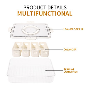 Artendjoon Divided Serving Tray with Lids, Handle&4Removable Colanders, Snackle Box Charcuterie Box, Kitchen Organizers and Storage, Snack Box, Meal Prep Containers Reusable, Snack Platters
