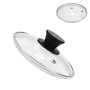 Geesatis 6.5"Tempered Glass Lid Heat Resistant Silicone Handle Frying Pan Lid Replacement Lid for Universal Pans, Pots, 1 Set, with Cleaning Pad