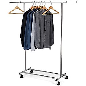 Auledio Clothes Garment Rack, Commercial Grade Clothes Rolling Heavy Duty Storage Organizer on Wheels with Adjustable Clothing Rack , Holds up to 200 lbs, Chrome (One Head)