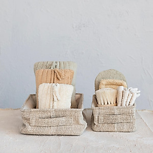 Creative Co-Op Rectangular Hemp Fiber and Metal Bin with Cotton Canvas Lining and Handle, Natural
