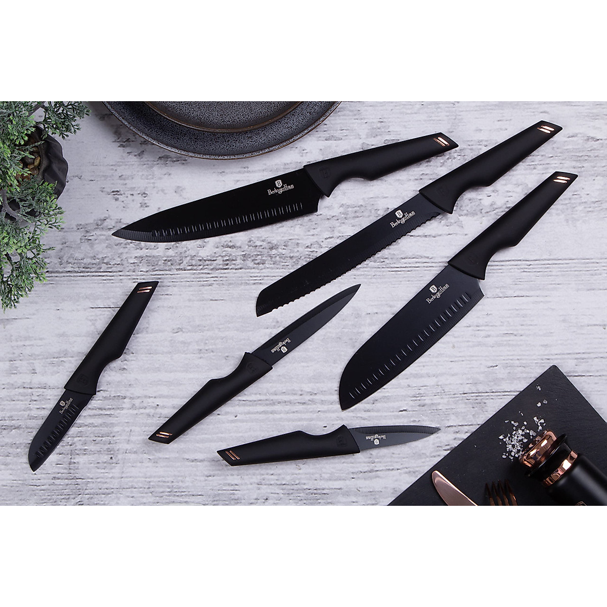 Berlinger Haus 6 Piece Knife Set, Black Silver Knives Set for Kitchen, Cooking Knives with Ergonomic Handles, Sharp Cutting Stainless Steel Chef Knife Set