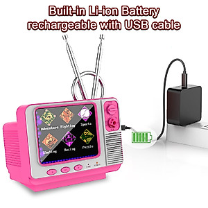 E-MODS GAMING Retro Games Console GV300S Mini TV Style 308 Video Games Player with Handheld Gamepad & AV Output - 3.0 Inch Screen Electronic Games Machine Xmas Gift for Kids Adults (Pink)