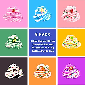 7 Pack Butter Slime Kit, Including Lemon, Cherry, Apple and Watermelon Slime Accessories, Soft and Non-Sticky for Girls Boys Party Toys, Super Cute Stress Kids Relief Toys