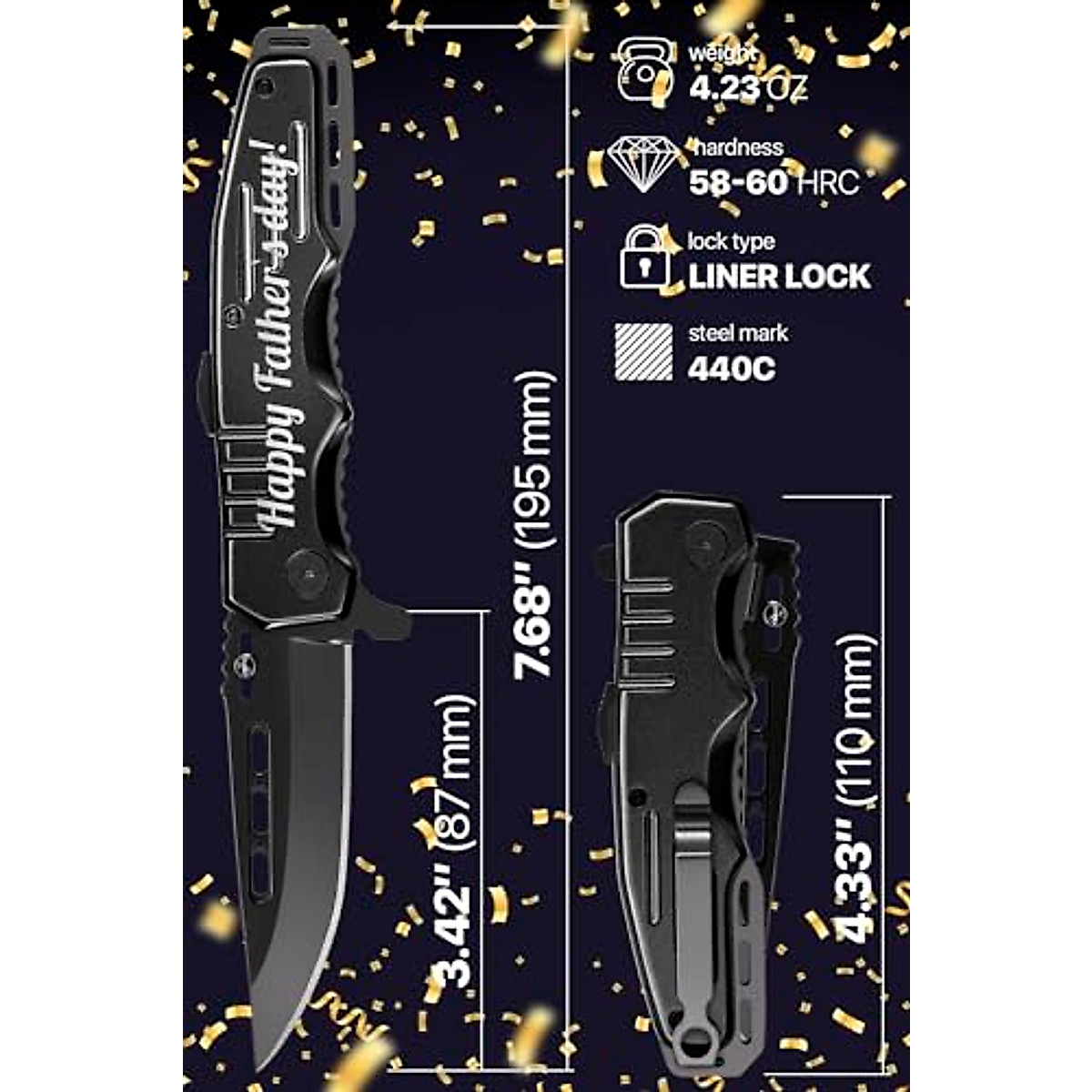 Grand Way Personalized Gift for Men - Customized Pocket Knife Engraved Gifts Dad Husband Custom Knives Idea Birthday Christmas Valentine's Day Anniversary Stocking Stuffers 6681 PS