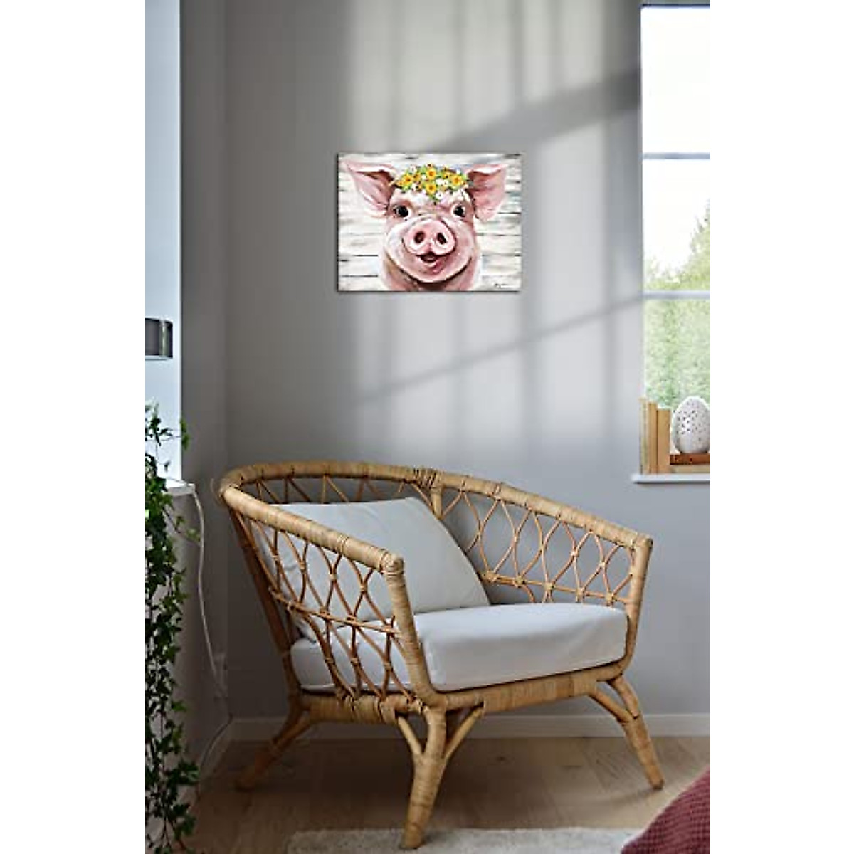 YUEYARIT Farmhouse Canvas Decor Pink Cute Pig Picture HD Print Artwork Hanging for Bedroom, Bathroom, Kids Room, Dining Room, Living Room
