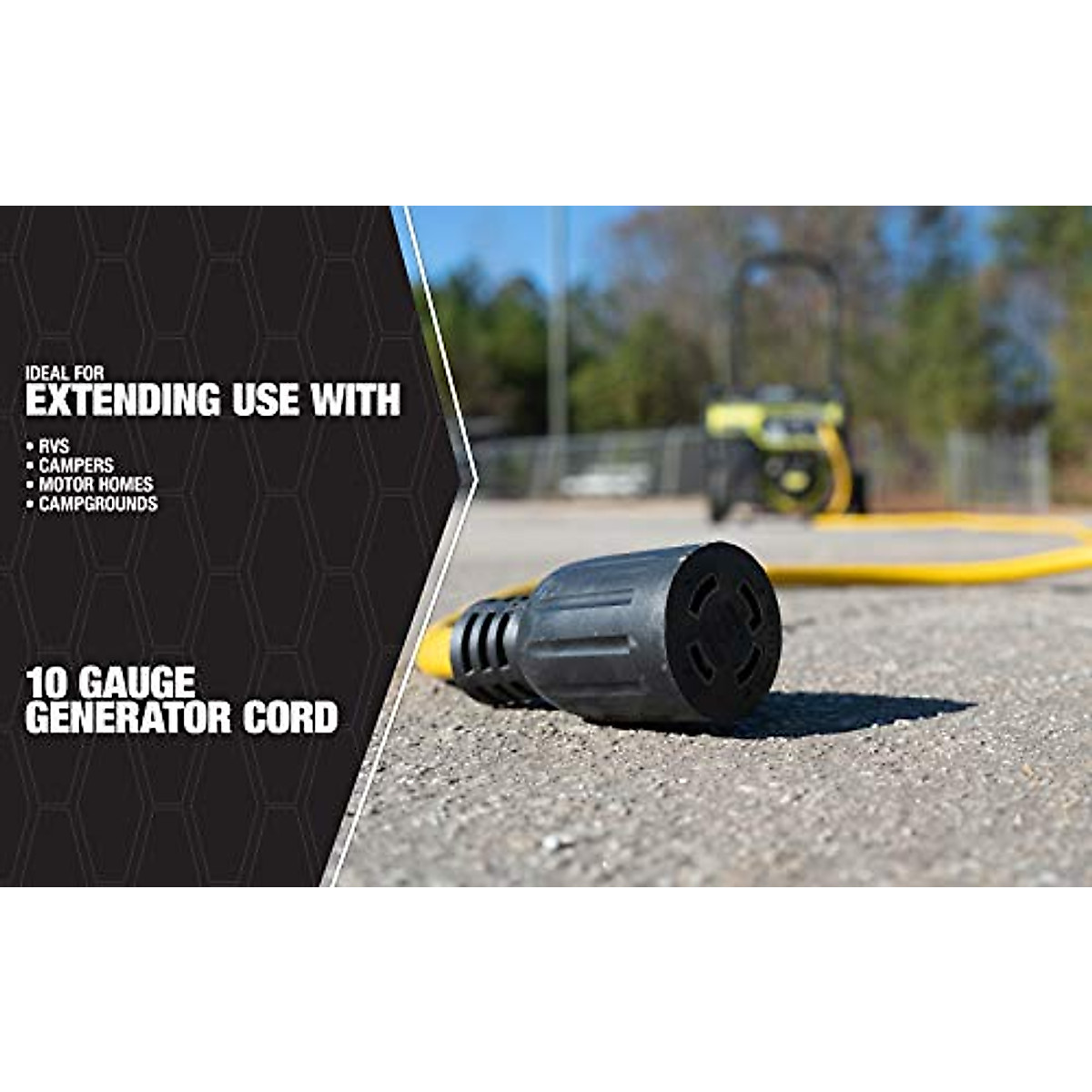 Southwire 65172840 20-Foot 30Amp Generator Cord, 10-Gauge Heavy Duty Electrical Power Cable with L14-30 Locking Plug, 125V / 250V, Yellow, Feet, Black