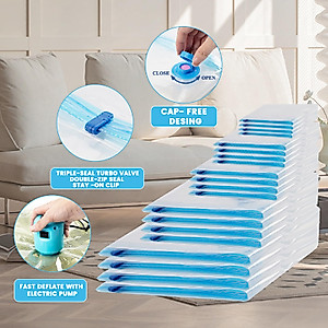 Vacuum Storage Bags with Electric Air Pump,18 Pack (4 Jumbo,4 Large,4 Medium,3 Small,3 Roll Up Bags) Zip Seal Space Saver Bag for Travel Clothes,Blanket,Duvets,Pillows,Comforters