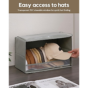 Beveetio 2 Pcs Hat Storage Box With PVC Dustproof Cover, Space Saving Hat Organizer For Baseball Caps, Baseball Cap Organizer For Pack Hats, Stackable Cap Holder Organizer, Hat Organizer For Closet