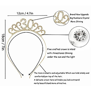 30th Birthday Crown and Birthday Sash 30th Birthday Decorations for Women 30th Birthday Tiara Headbands 30th Birthday Gift for Women (Gold)