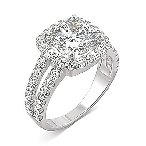 Charles & Colvard Created Moissanite 9mm Cushion Cut Engagement Ring for Women | 4.24 cttw DEW | Lab Grown | Solid 14K White Gold with Rhodium | Size 7.5