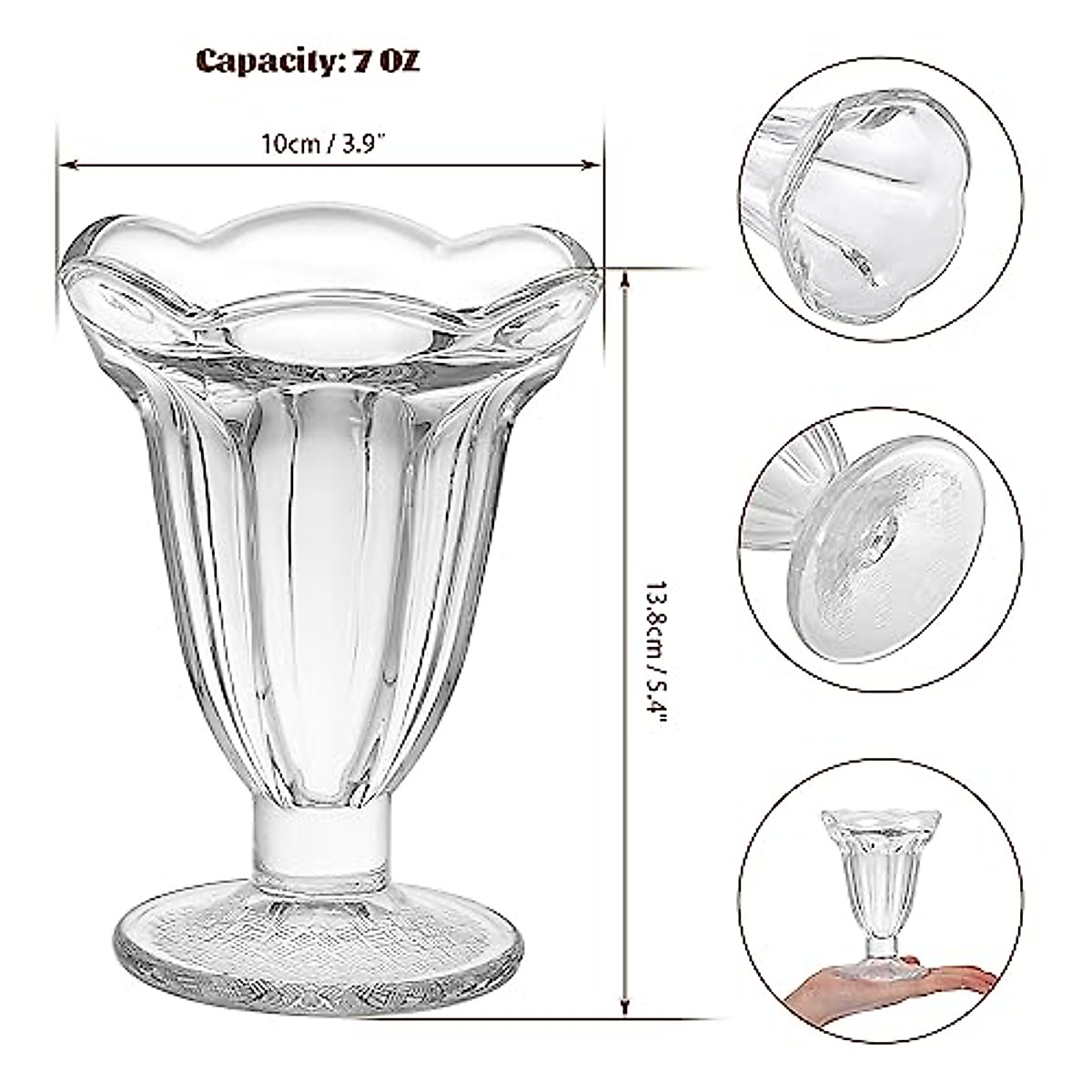 BSTKEY 6PCS Set 7 Oz Glass Dessert Bowls/Cups, Cute Footed Dessert Bowls for Ice Cream Sundae Trifle Fruit Pudding Snack Salad Milkshakes Condiment Cocktail Drinks Party