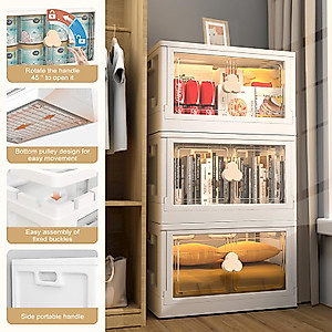 Stranthother 80 Gallon Large Storage Bins with Lids,Collapsible Plastic Storage Bins,Stackable Closet Organizer with Double Doors & Wheel,Folding Storage Cabinet Container Clothes Organizer,3 Pack