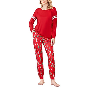 Ekouaer Women's Nursing Pjs Long Sleeve Maternity Pajamas Set X-Mas Pregnancy Breastfeeding Sleepwear Loungewear Christmas Red S