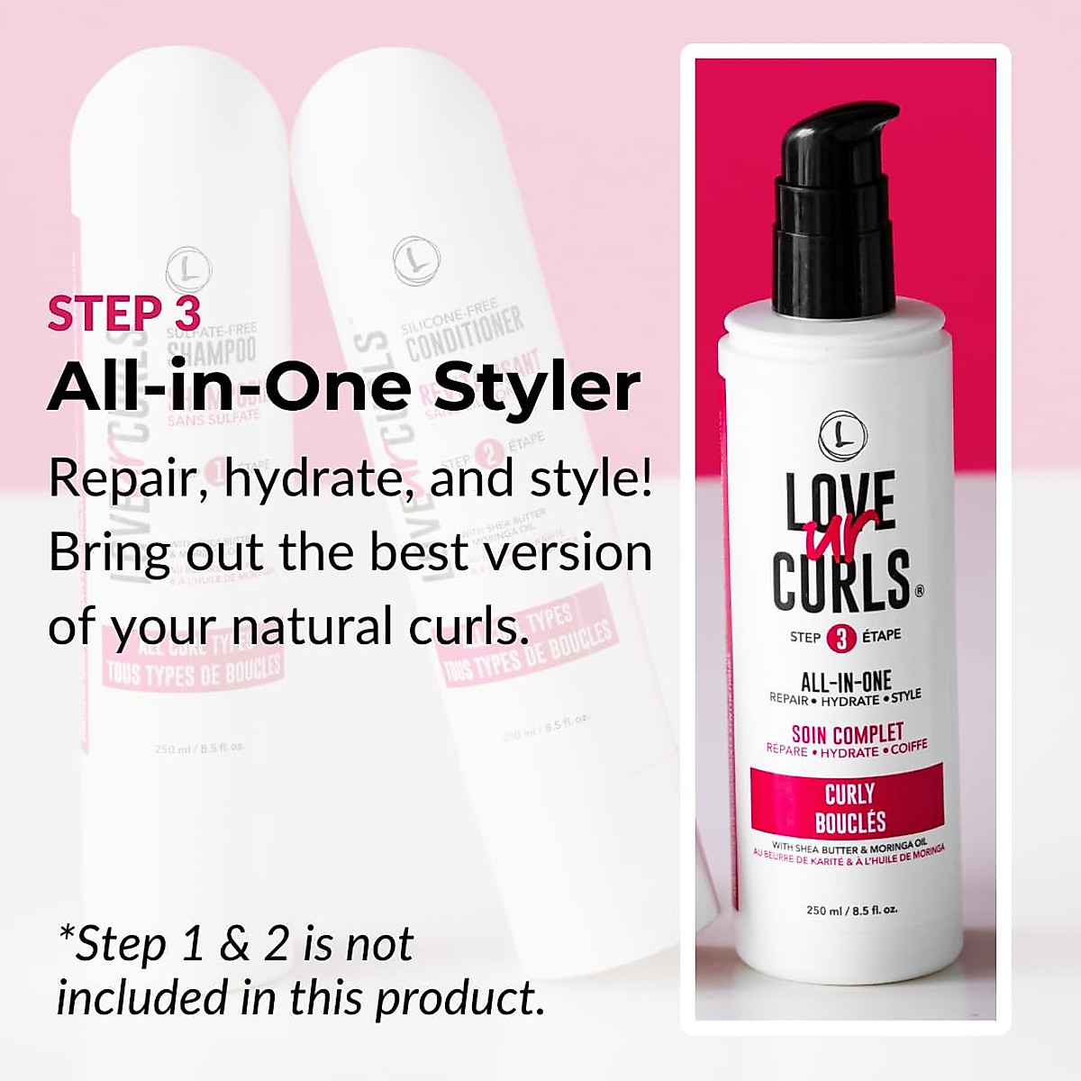 Love Ur Curls - LUS All in One Curl Cream Styler, Anti Frizz Curling Cream for Curly Hair, Repair, Define, Hydrate & Style with Shea Butter, 250mL