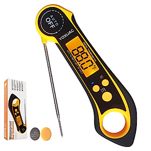 YOXIJAC Instant Read Meat Thermometers for Cooking Waterproof Digital Food Thermometer for Grill BBQ Candy Thermometer with Backlight, Magnet, Calibration, and Long Foldable Probe Thermometer