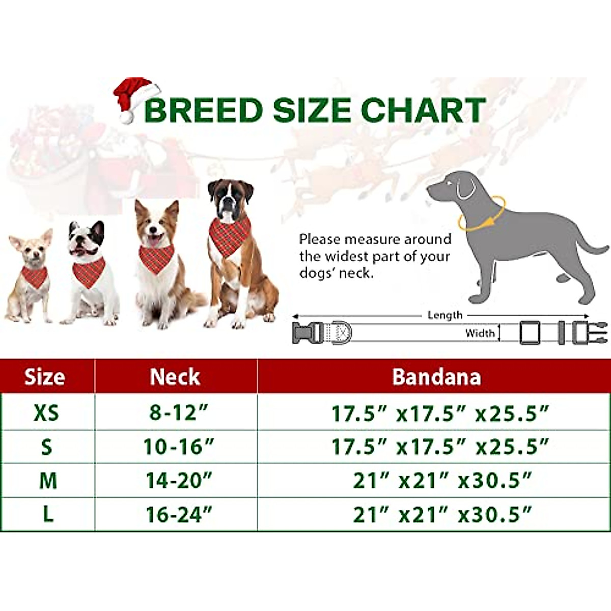 Taglory Christmas Dog Collars and Bandanas Set, Xmas Costume Triangle Pet Scarf & Collar for Medium Large Dogs, Red Plaid, 14-20"