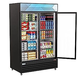 KoolMore - MDR-2GD-35C 45" Commercial Glass 2 Door Display Refrigerator Merchandiser - Upright Beverage Cooler with LED Lighting - 35 Cu. Ft, Black