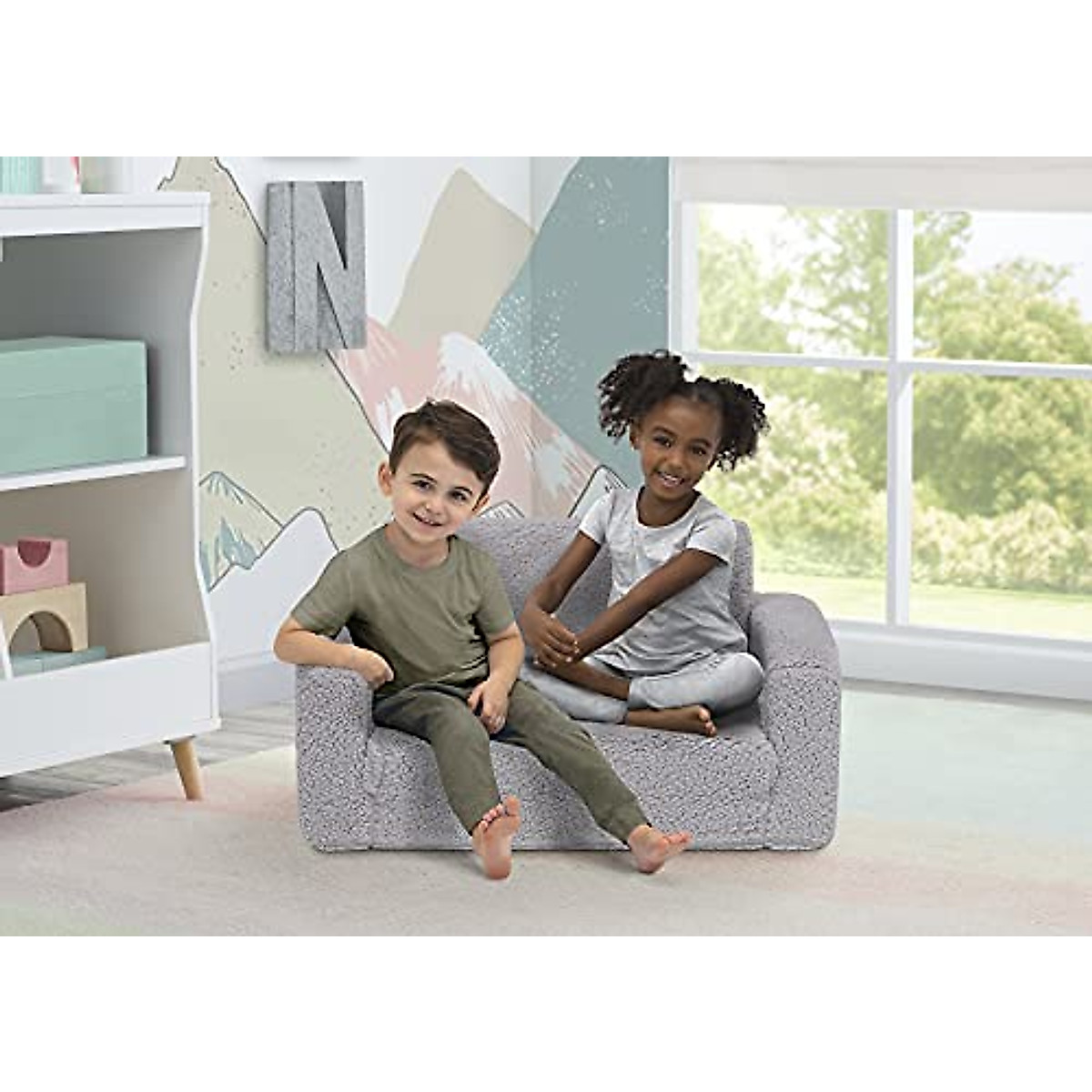 Delta Children Cozee Flip-Out Sherpa 2-in-1 Convertible Sofa to Lounger for Kids, Grey