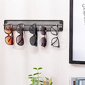 MyGift Modern Sunglasses Holder Matte Black Metal Mesh Wall Mounted Eyewear Display Rack, Hanging Eyeglasses Storage Rail Case
