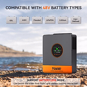 PowMr 5000W Hybrid Solar Inverter 48V DC to 110V/120V/208V/240V AC, Single &Split &Three Phase Pure Sine Wave Inverter with 100A MPPT Controller, Support Parallel, for 48V LiFePO4/Li/GEL/AGM Battery