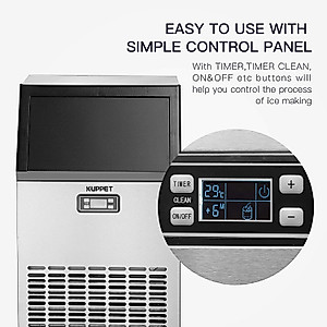 KUPPET Stainless Steel Commercial Ice Maker-Under Counter/Freestanding Automatic Ice Machine for Restaurant Bar Cafe, Products 100lbs Daily-w/Scoop, Ice Basket, Timer & Auto Clean