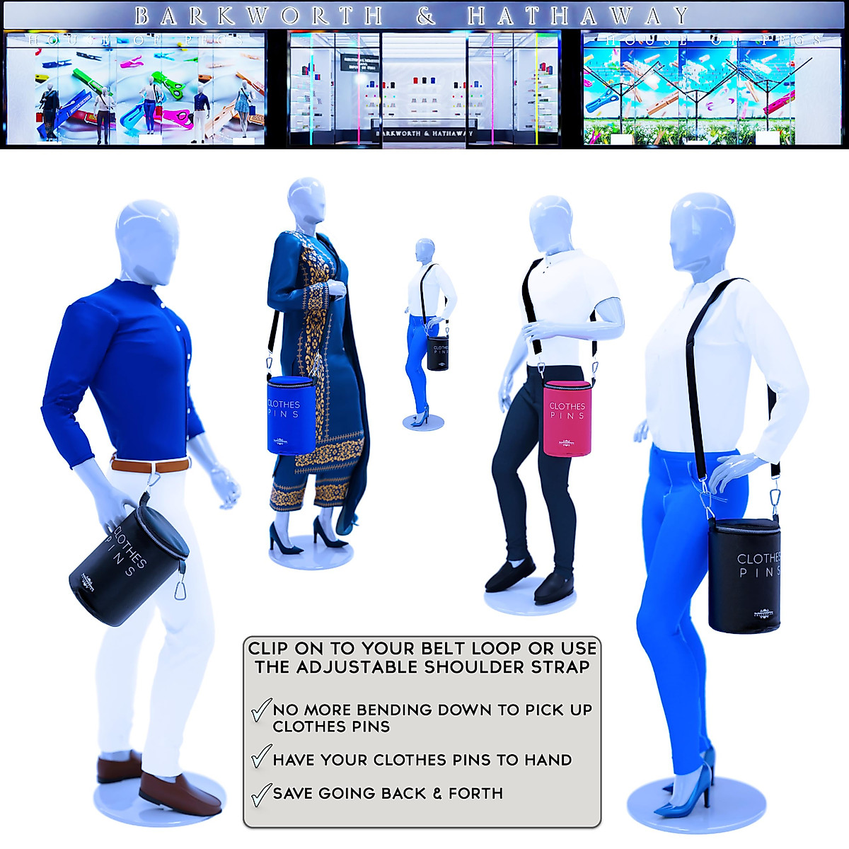 The Barkworth & Hathaway Collection Clothes Pins for Clothes Holder Outdoor Zip Top Caddy (W/Shoulder Strap) | Ideal for Washing Clothesline & Drying Racks (Pink Zip Top Clothespins Bag)