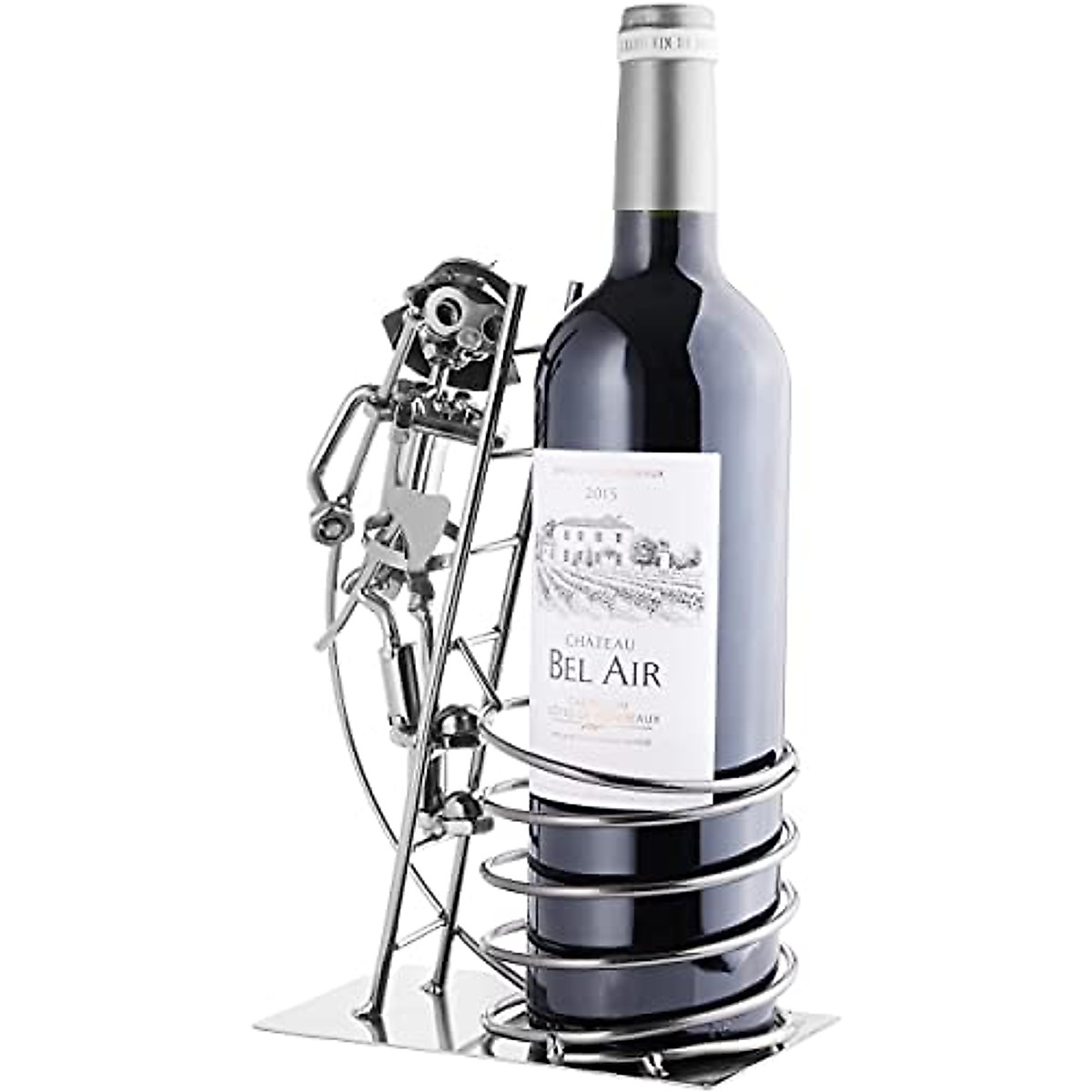 BRUBAKER Wine Bottle Holder 'Fire Fighter' - Table Top Metal Sculpture - with Greeting Card