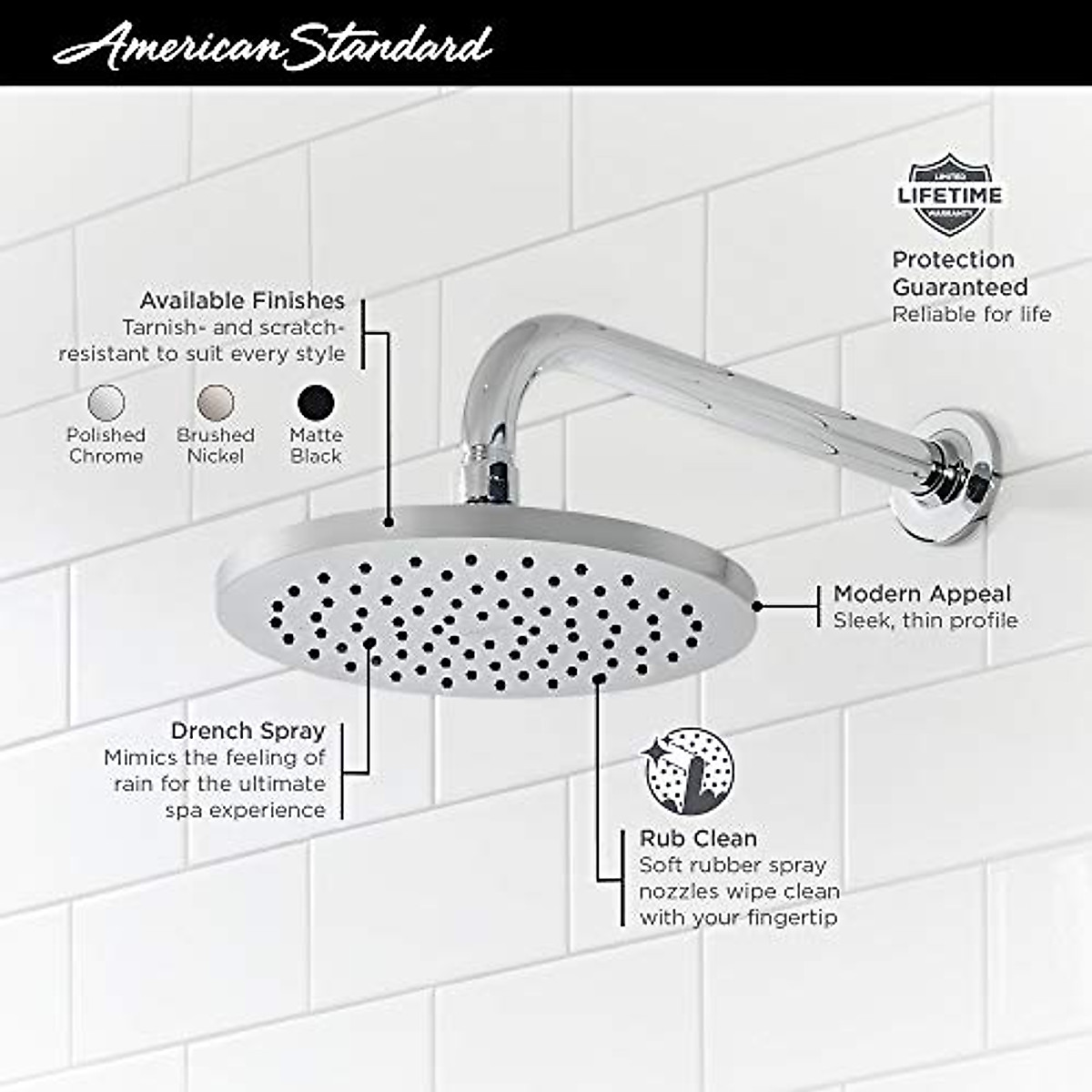American Standard 1660527.243 Studio S 1-Spray 8 in. Single Wall Mount Fixed Rain Shower Head, Matte Black