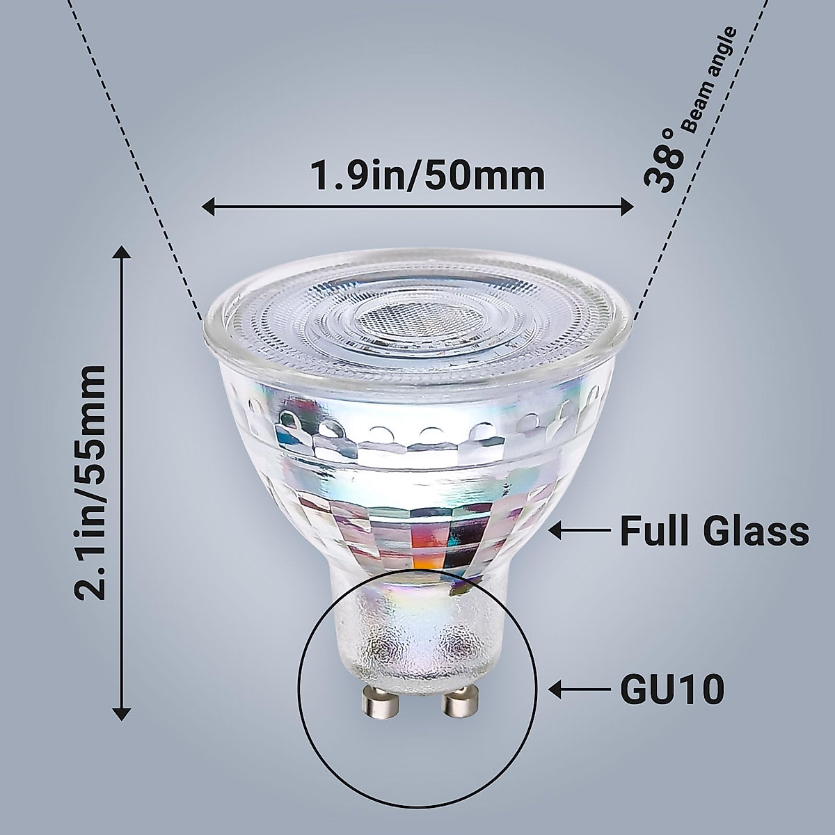 LISTOCASA GU10 LED Light Bulbs 6500K Cool White,5.5W(55W Halogen Equivalent), Dimmable Spotlight GU10 LED Bulbs, Full Glass Cover Recessed Track Light Bulbs 10-Packs