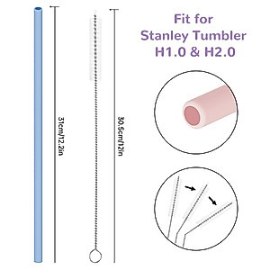 Tomorotec 15PCS Reusable Silicone Drinking Straws w/ 2 Brushes, Fit for Stanley Tumbler 40oz 30oz 20oz, 12" Long Customizable for Various Drinkware, Dishwasher Safe, BPA-Free, Safe for Teeth (Macaron)