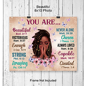 African American Wall Art - Christian Gifts for Women, African Americans, Black women - Inspiration Black Art - spiritual Scripture Christian Wall Decor- Black Girl Magic Poster - Bible Verse Wall Art
