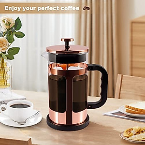 RealPero French Press Coffee Tea Maker， Upgrade Heat Cold Resistant Thickened Glass with 4 Level Stainless Steel Filtration System Brew Coffee & Tea， BPA Free, Large 1000ml 34oz,Rose Gold