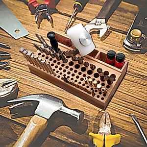 Professional Leather Craft Tool Holder, 98 Holes Wooden Leathercraft Tool Stand Organizer with 3 Slots, Large Tool Rack Storage