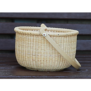 Teng Jin Open Round Nantucket Basket with Handles Handwoven Storage Serving Baskets for Easter, Picnics, Gifts, Home Decor and More several sizes ranging from 5” 13”