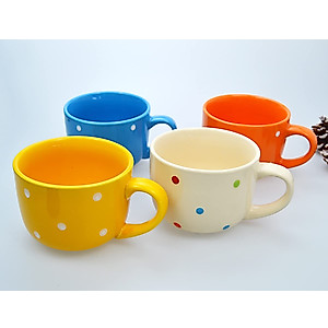 CHOOLD Large Ceramic Coffee Mug Polka Dot Milk Cup Tea Cup Jumbo Mugs Soup Bowl with Handle for Couple 15oz(Colorful)