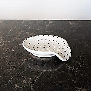 ML's Home Polka Dot Spoon Holder - Ceramic spoon rest for Kitchen Counter, Stove Top | Coffee spoon holder | Spatula holder | Utensil holder | Ladle holder |, BlackWhite