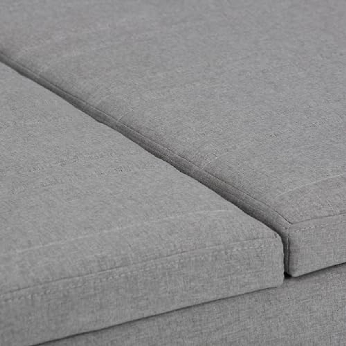 SIMPLIHOME Ellis 36 inch Wide Contemporary Square Coffee Table Storage Ottoman in Dove Grey Linen Look Fabric, Assembled, For the Living Room and Bedroom