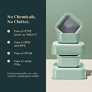 Caraway Glass Food Storage - 6.6 Cup Glass Container - Ceramic Coated Food Container - Non Toxic, Non Stick Lunch Box Container with Glass Lids. Dishwasher, Oven, & Microwave Safe - Mist