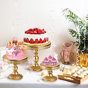 ZOOFOX 3 Pack Gold Cake Stand Set, Metal Cake Holder Dessert Display Plate Serving Tray for Baby Shower Wedding Birthday Party