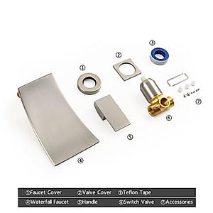 SKOWLL Wall Faucet Waterfall Faucet Modern Bathroom Vanity Sink Faucet Wall Mount Bath Mixer Set with Single Handle, Brushed Nickel