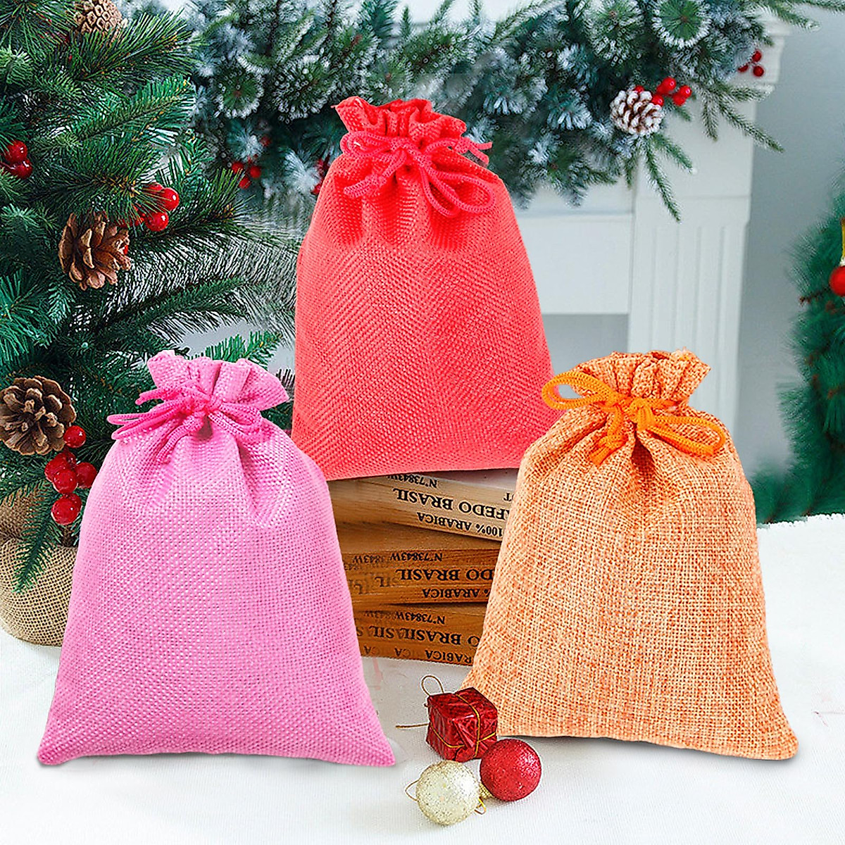 AseiTaku 10 Pcs 5x7 inch Colorful Burlap Gift Bags with Drawstring, Multi-Purpose for Gifts Wrapping, Wedding Party Favor, Jewelry Pouches, Holidays DIY Craft Bags