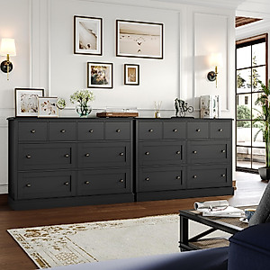 finetones White Dresser 8 Drawer Dresser, 47.2" White Chest of Drawers Nursery Dresser with Large Storage, Wood Dresser with Deep Drawers, Long Dressers & Chests of Drawers for Home Office